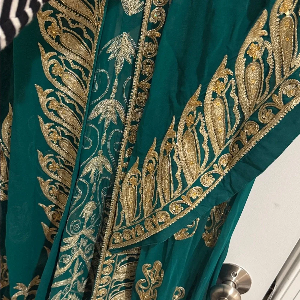 Dresses | Green And Gold Embroidered Handmade Bridal Kaftan | Poshmark